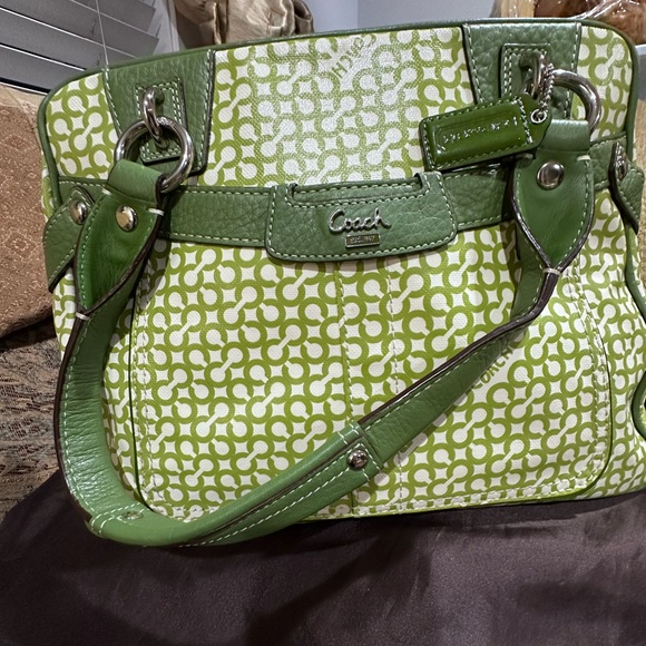 Coach | Bags | Coach Leather Lime Green And Cream Shoulder Bag | Poshmark